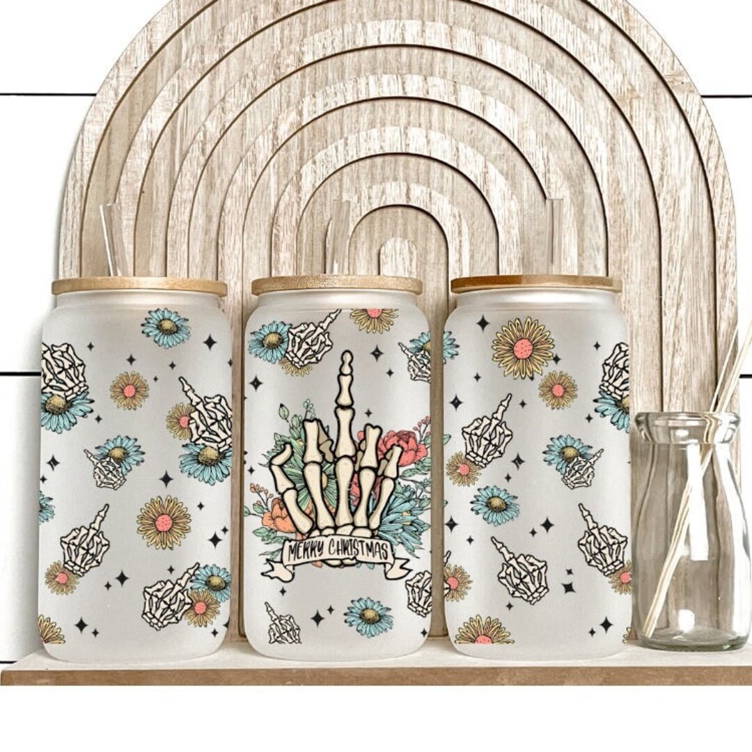 Merry Christmas Skull Middle Finger Glass Cup - Etsy