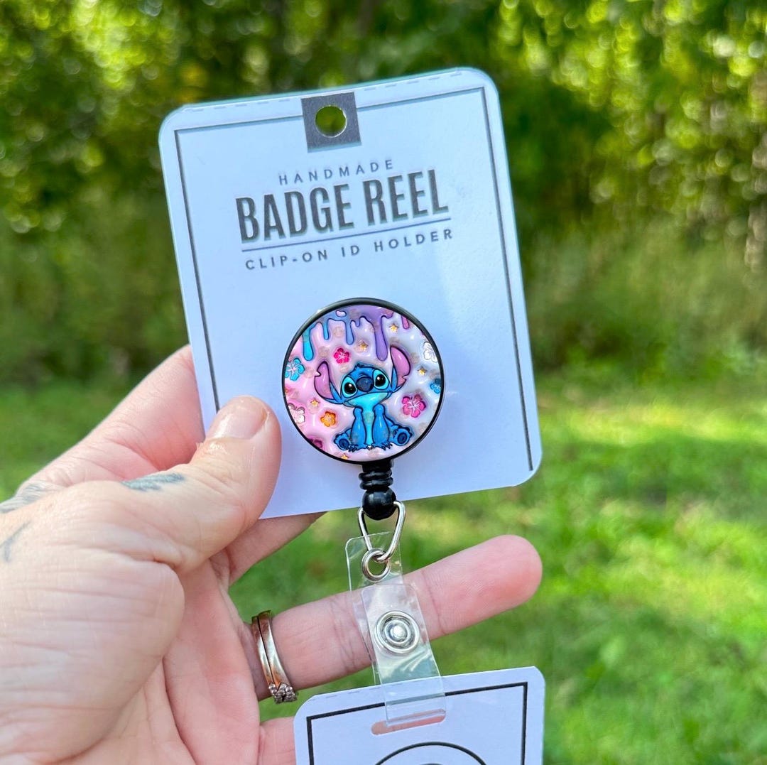 Stitch 3D Melting Badge Reel - Etsy