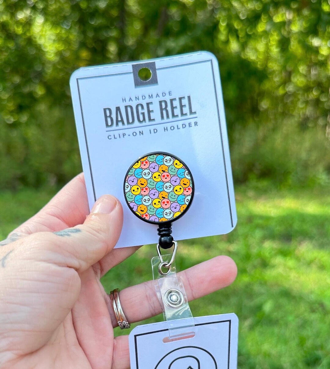 Smiley Rainbow Face Badge Reel - Etsy