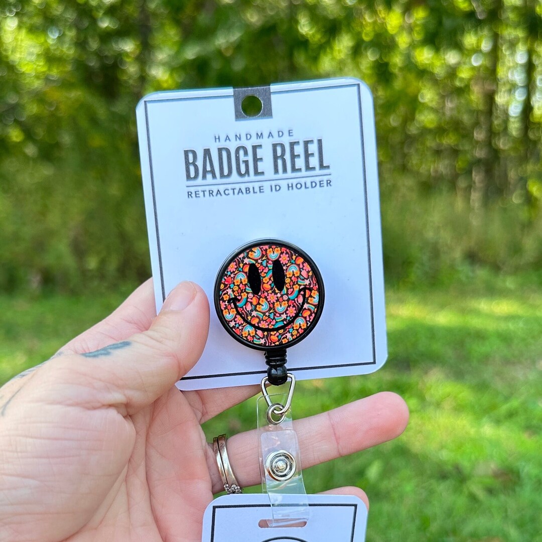Smiley Face Badge Reel: Fun Rainbow Retractable ID Holder - Etsy