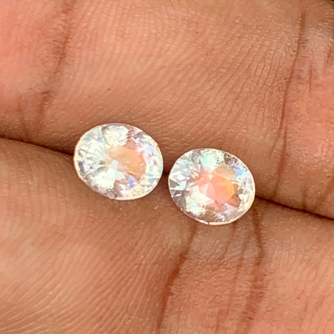 Natural Rainbow Moonstone Pair Moonstone Pair Earrings Moon Gemstone ...