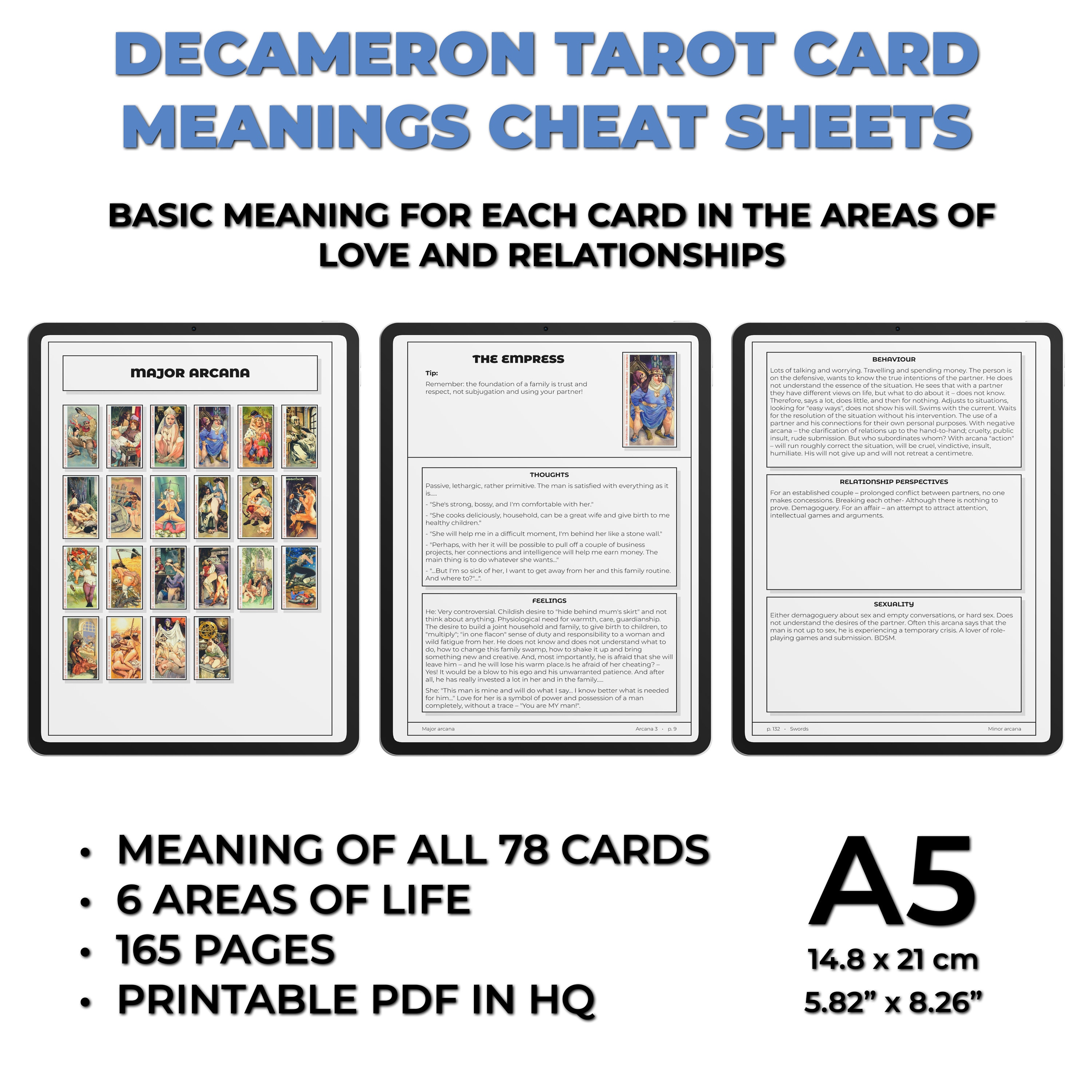 Decameron Tarot Card Meanings Cheat Sheets: Printable Guidebook (PDF ...