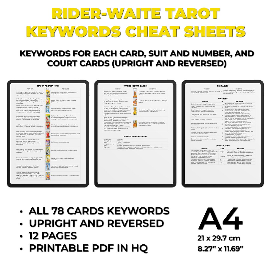 Rider-waite Tarot Keywords Cheat Sheets Printable. Learn Tarot - Etsy