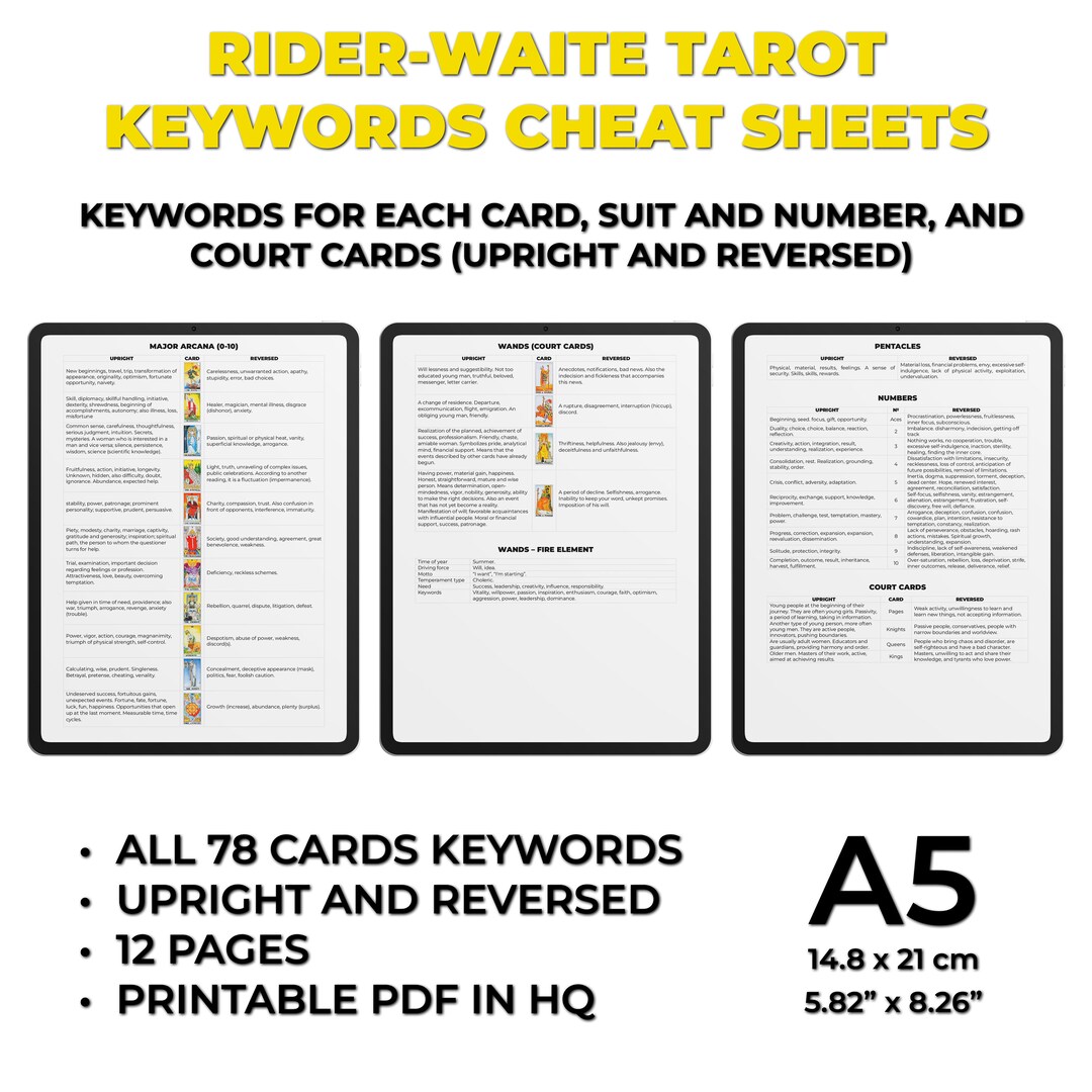Rider-waite Tarot Keywords Cheat Sheets Printable. Learn Tarot for ...
