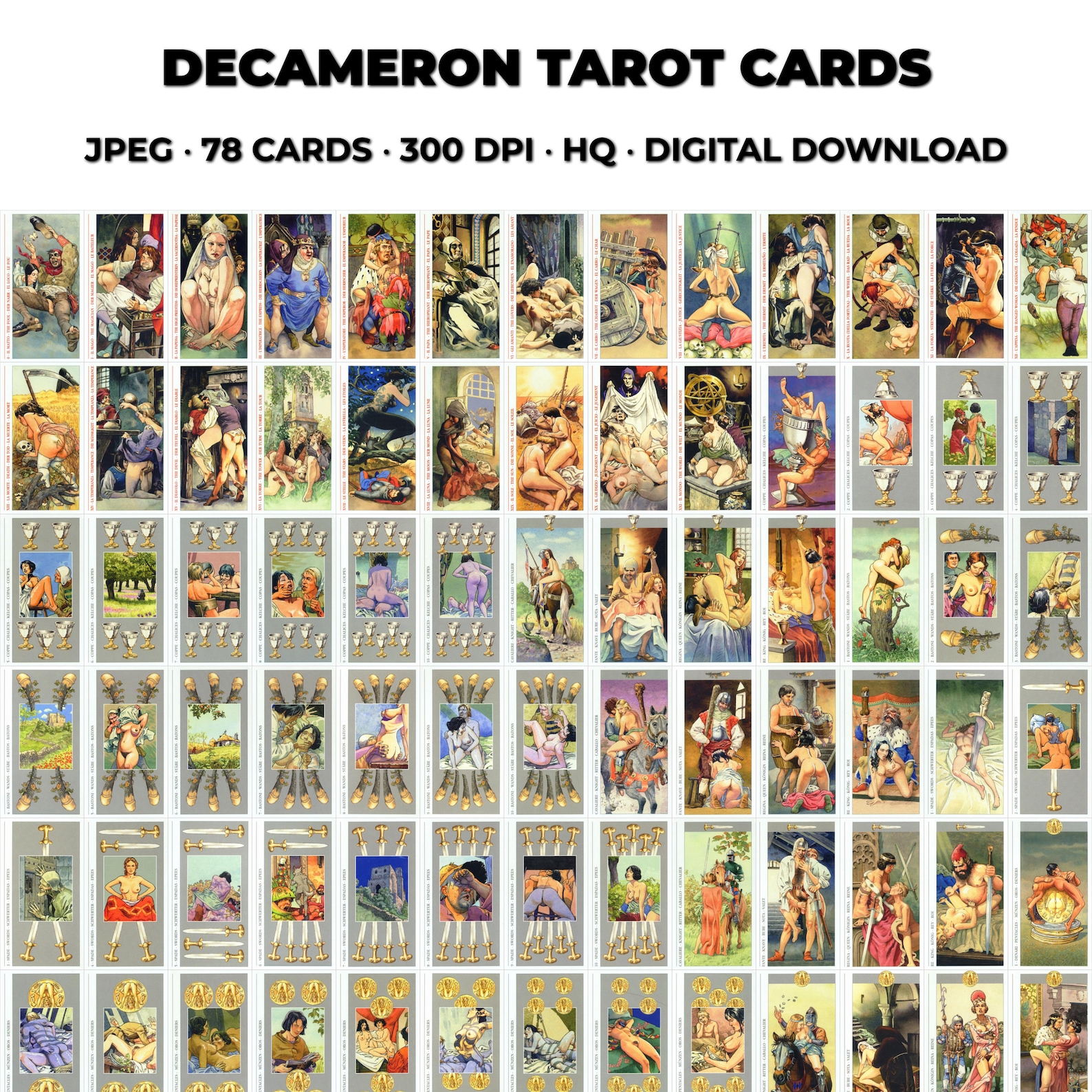 Complete Printable Tarot Deck of Decameron Tarot. Decameron Tarot Deck Printable. Instant ...