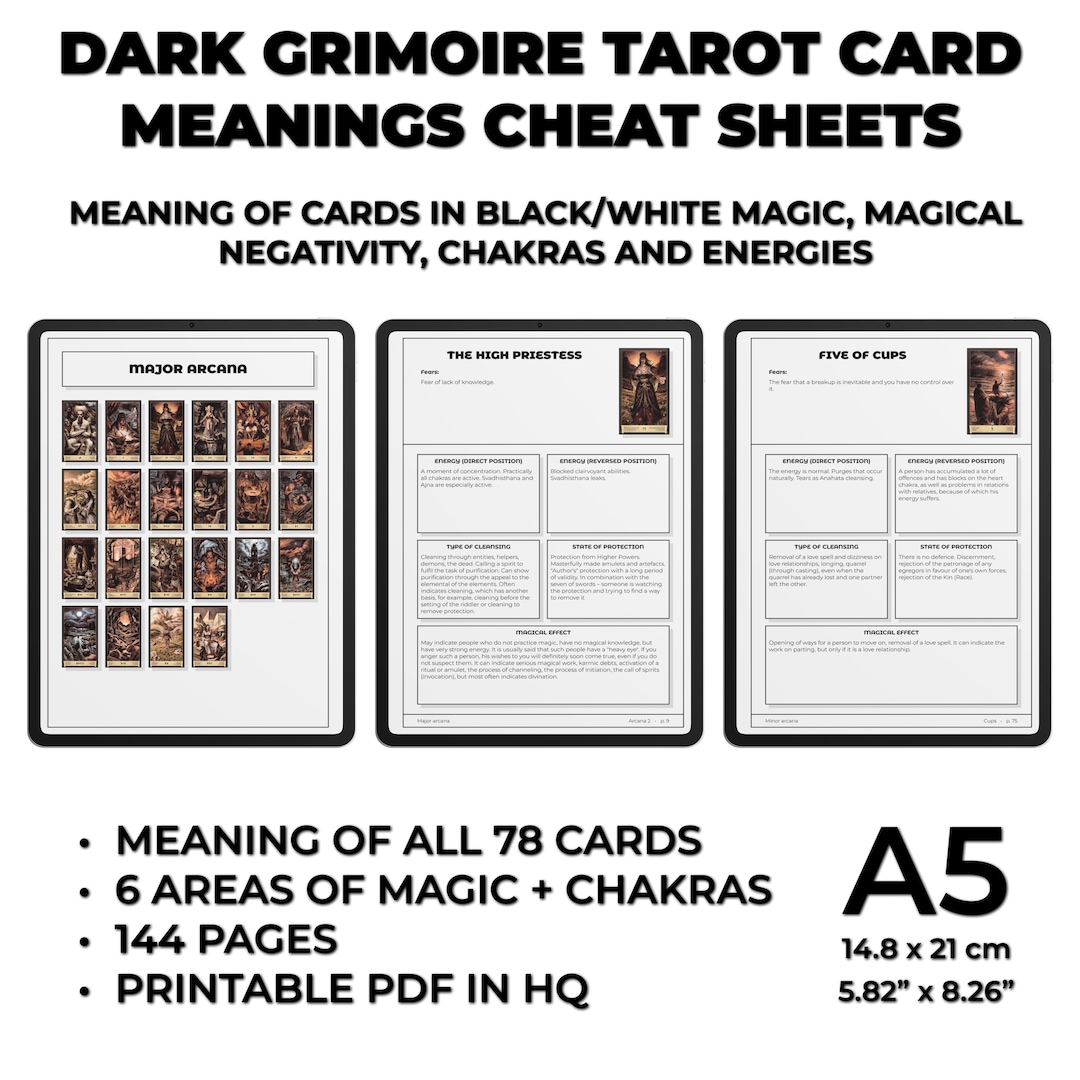 Dark Grimoire Tarot Card Meanings Cheat Sheets (PDF) - Etsy
