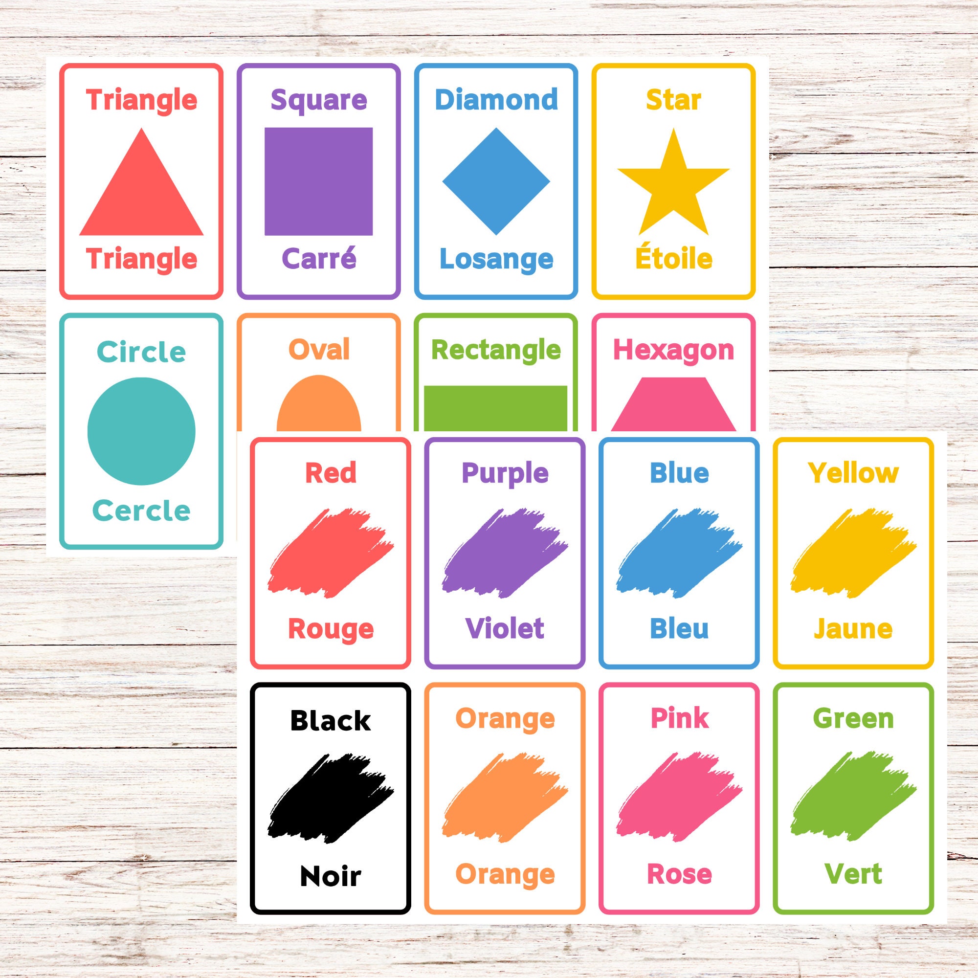 Colors and Shapes Bilingual Flashcards-french and English - Etsy