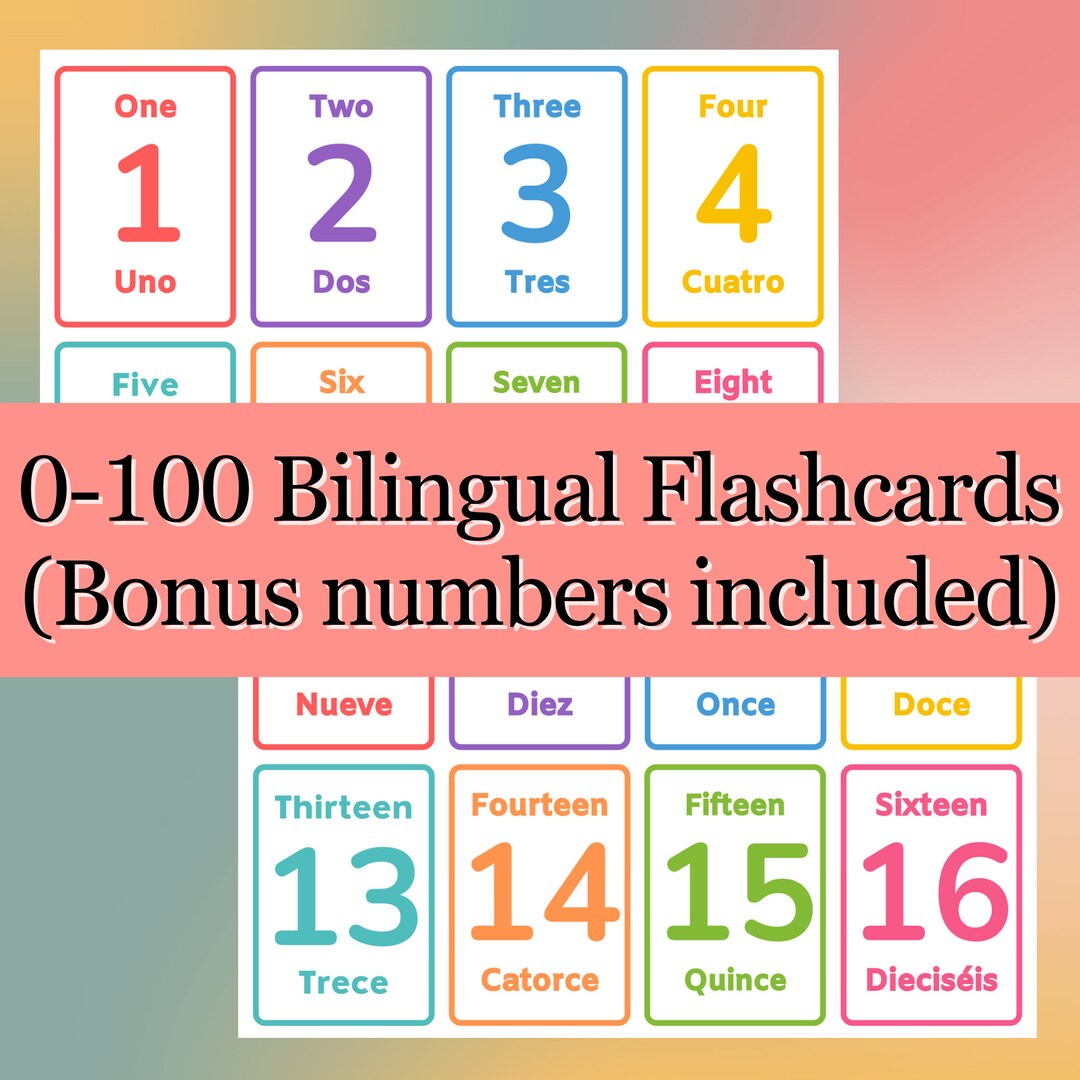 Numbers Bilingual Flashcards 0-100 With Bonus-spanish and English ...