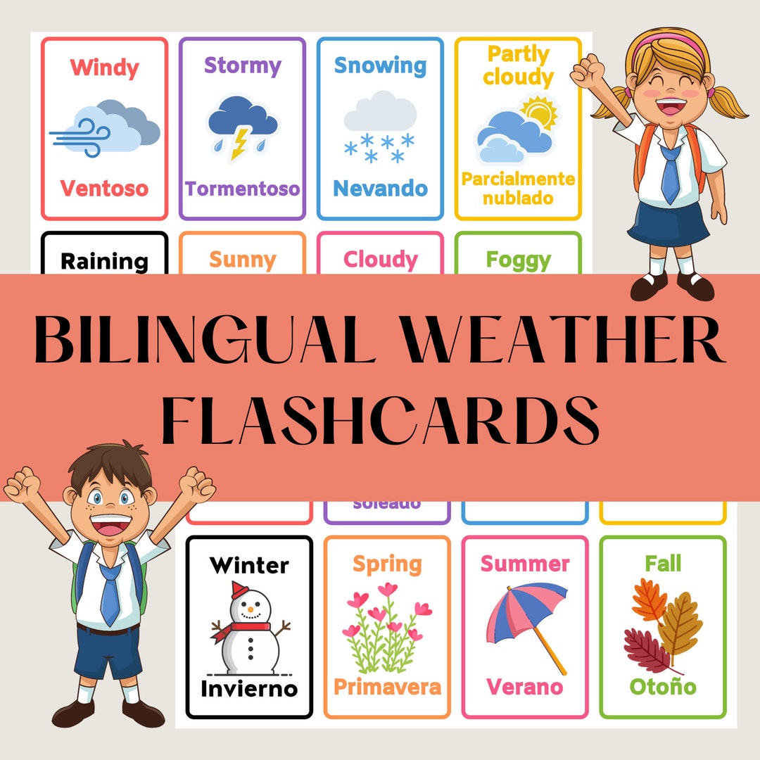 Bilingual Weather Flashcards-spanish and English Printable-study Tools ...