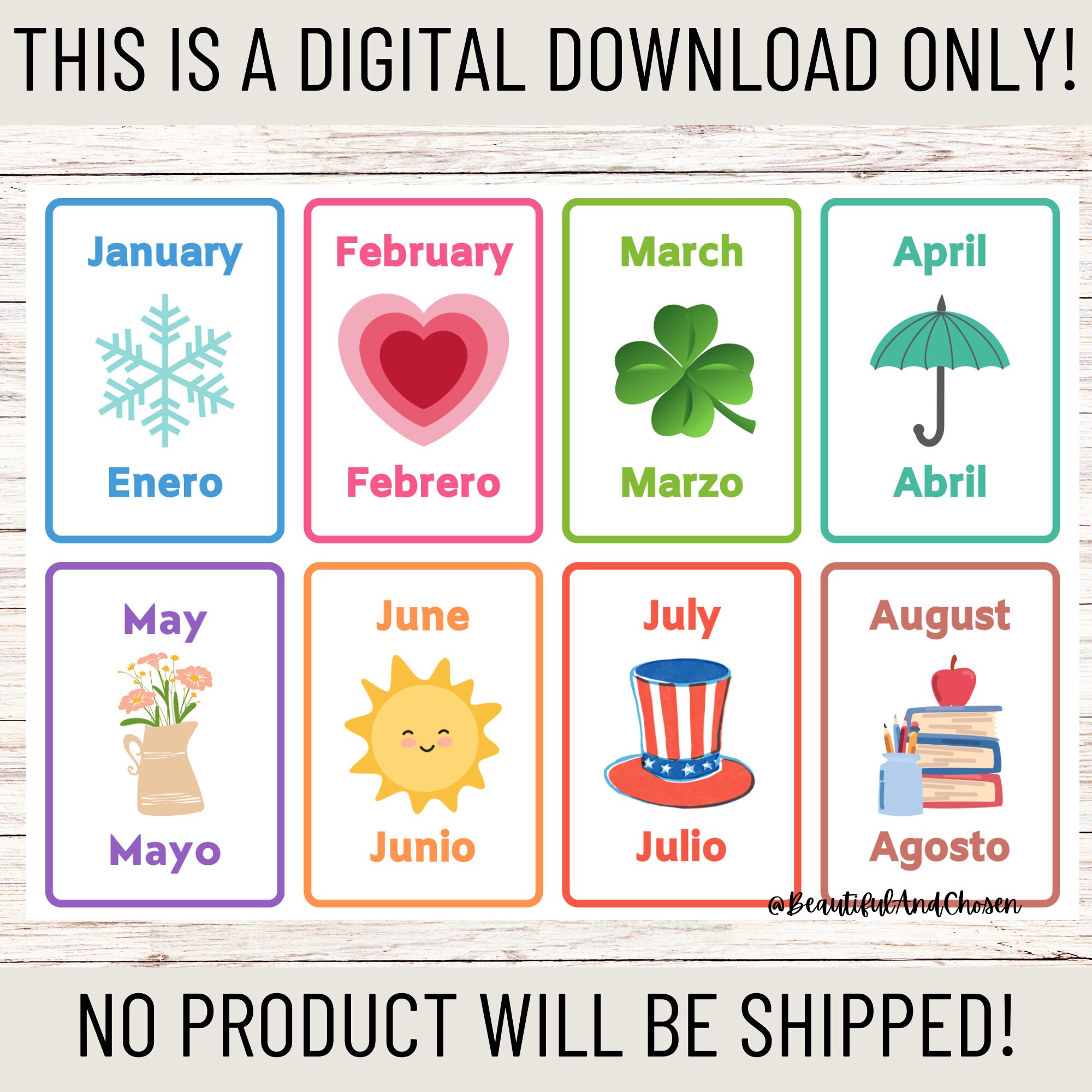 Bilingual Flashcards: Days, Months - Spanish & English (printable) - Etsy