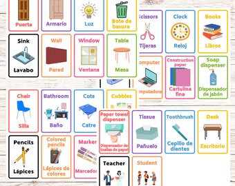 Spanish to English Classroom Labels and Picture Cards - Etsy