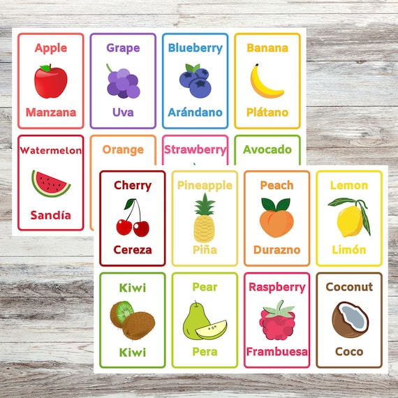 Bilingual Fruits Flashcards-spanish and English | Etsy
