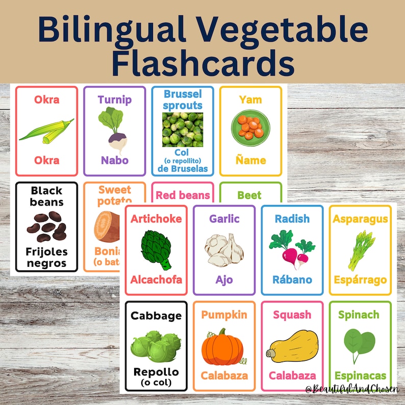 60+ Bilingual Food Flashcards Bundle-spanish and English Printable ...