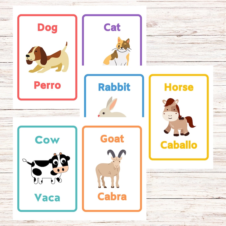 Farm Animals Bilingual Flashcards, Spanish & English (printable PDF) - Etsy