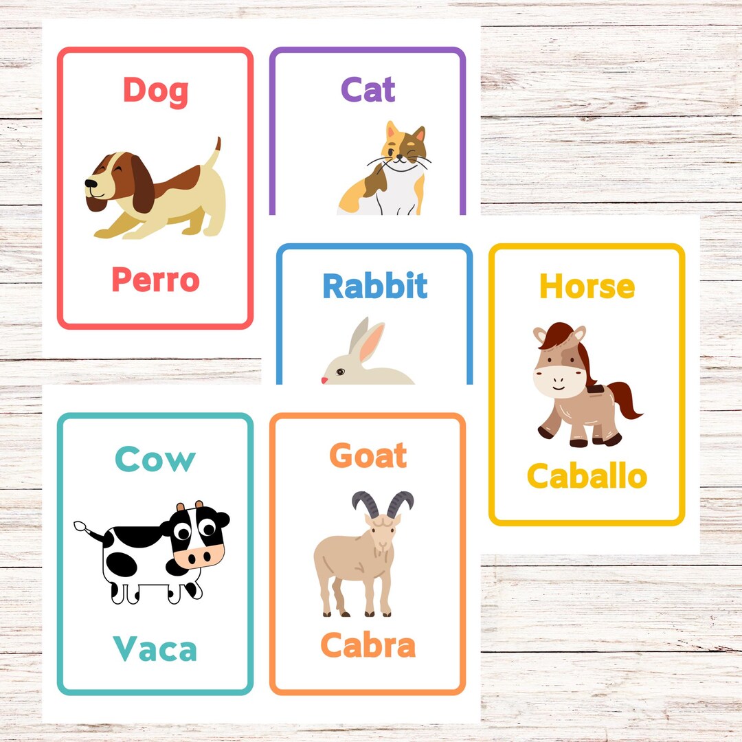 Farm Animals Bilingual Flashcards-spanish and English Printable-study ...