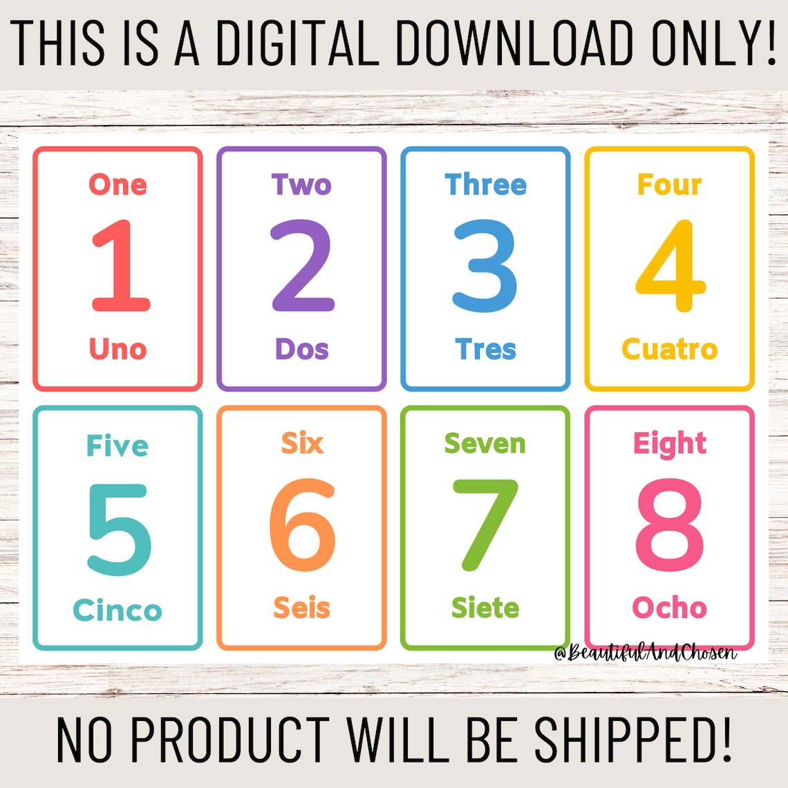 Numbers Bilingual Flashcards 1-40-spanish and English Printable-study ...