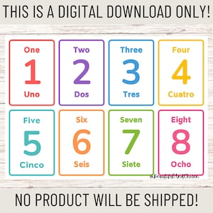 Numbers Bilingual Flashcards-spanish and English Printable-study Tools ...