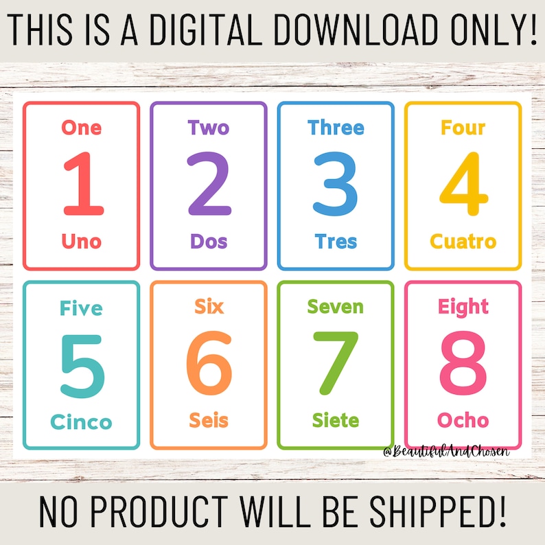 Numbers Bilingual Flashcards-spanish and English - Etsy
