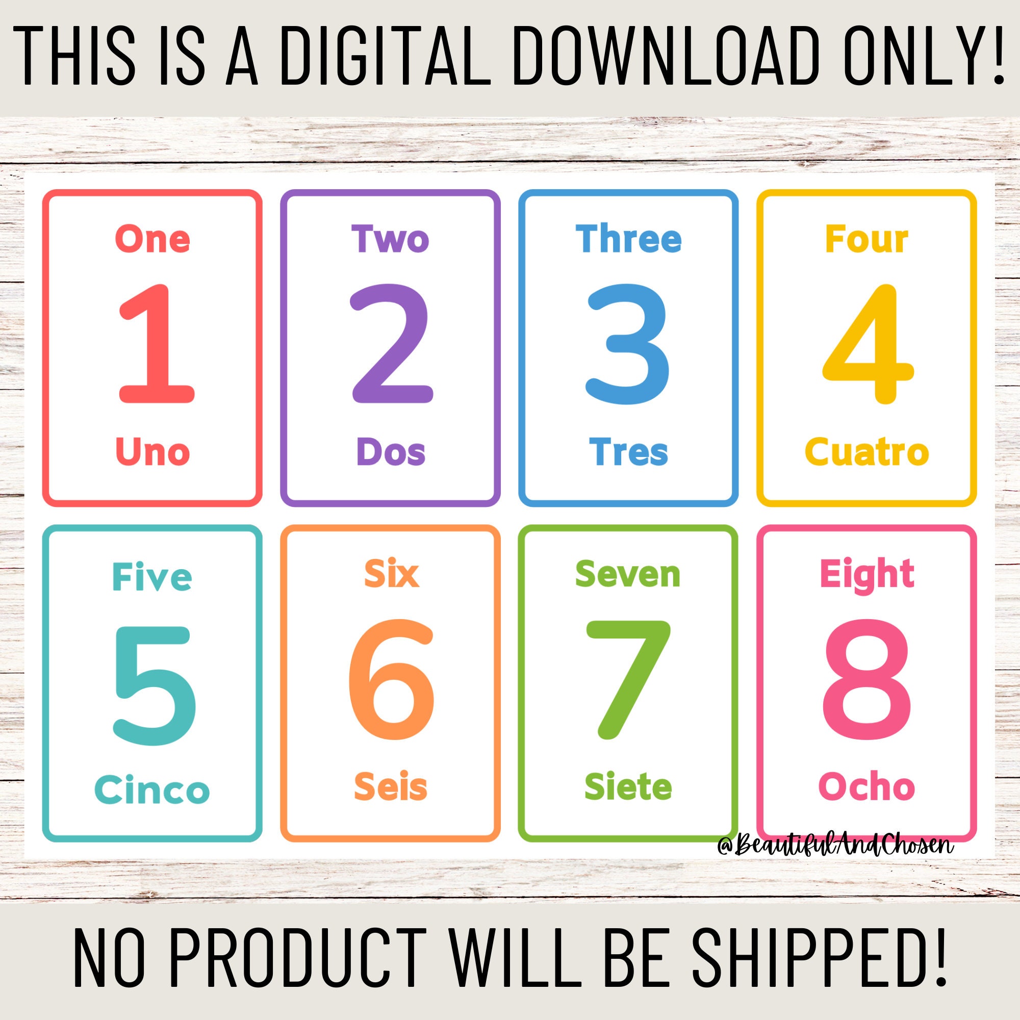 Numbers Bilingual Flashcards-spanish and English - Etsy