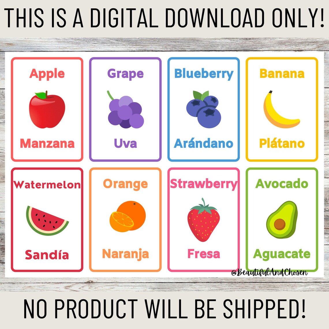 Bilingual Fruits Flashcards-spanish and English Printable-study Tools ...