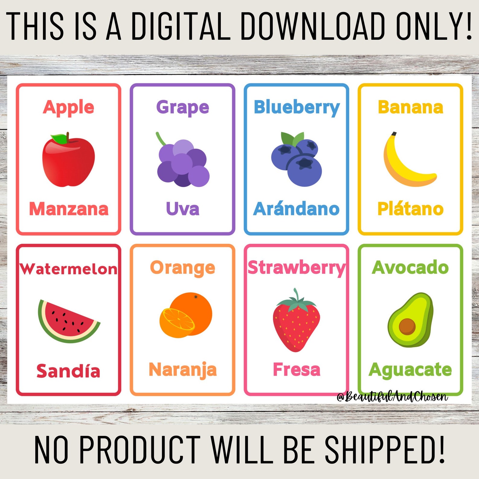 Bilingual Fruits Flashcards-spanish and English Printable-study Tools ...