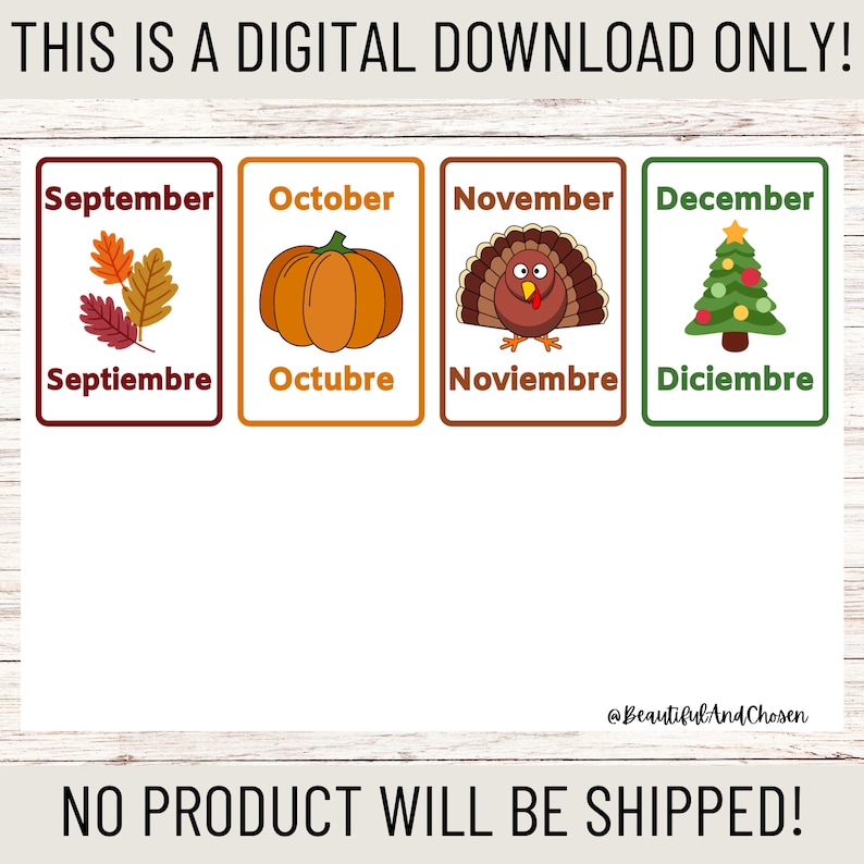 Bilingual Flashcards: Days, Months - Spanish & English (printable) - Etsy