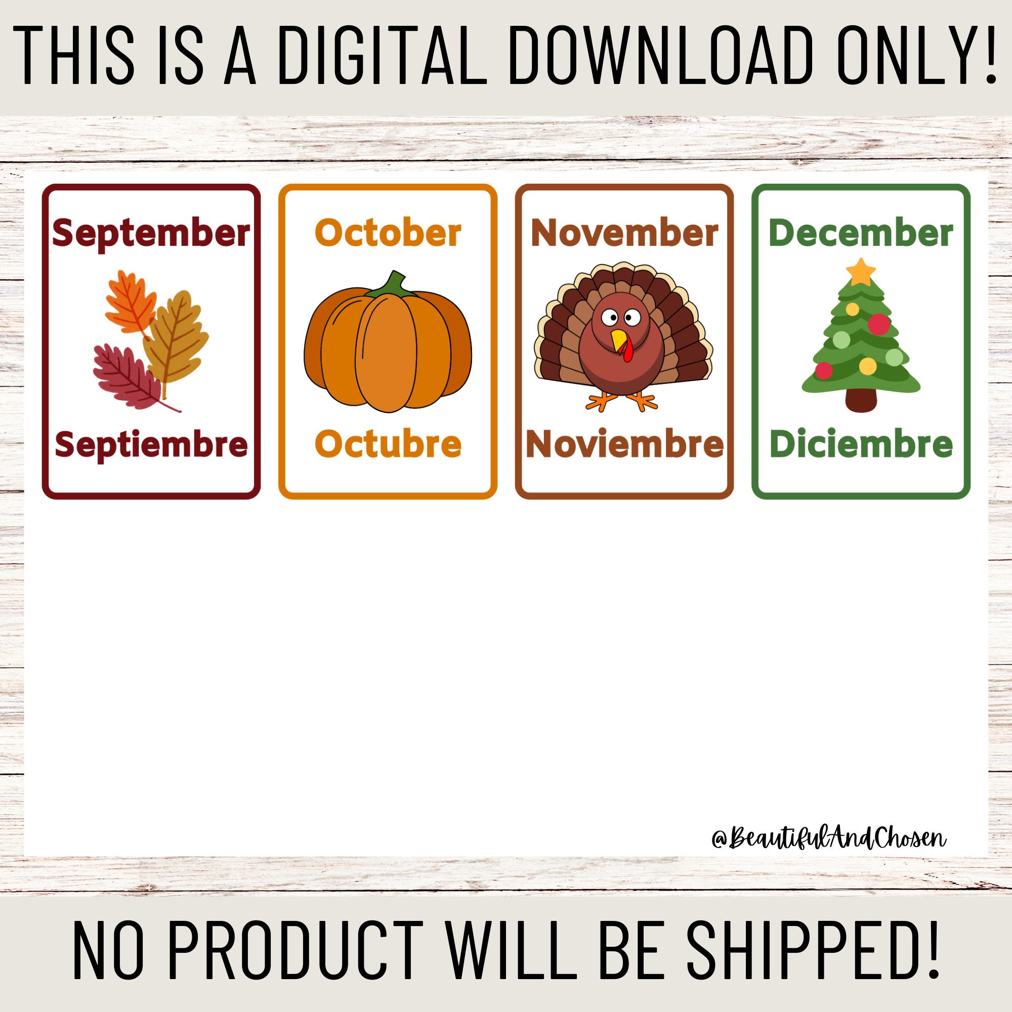 Bilingual Flashcards: Days, Months - Spanish & English (printable) - Etsy