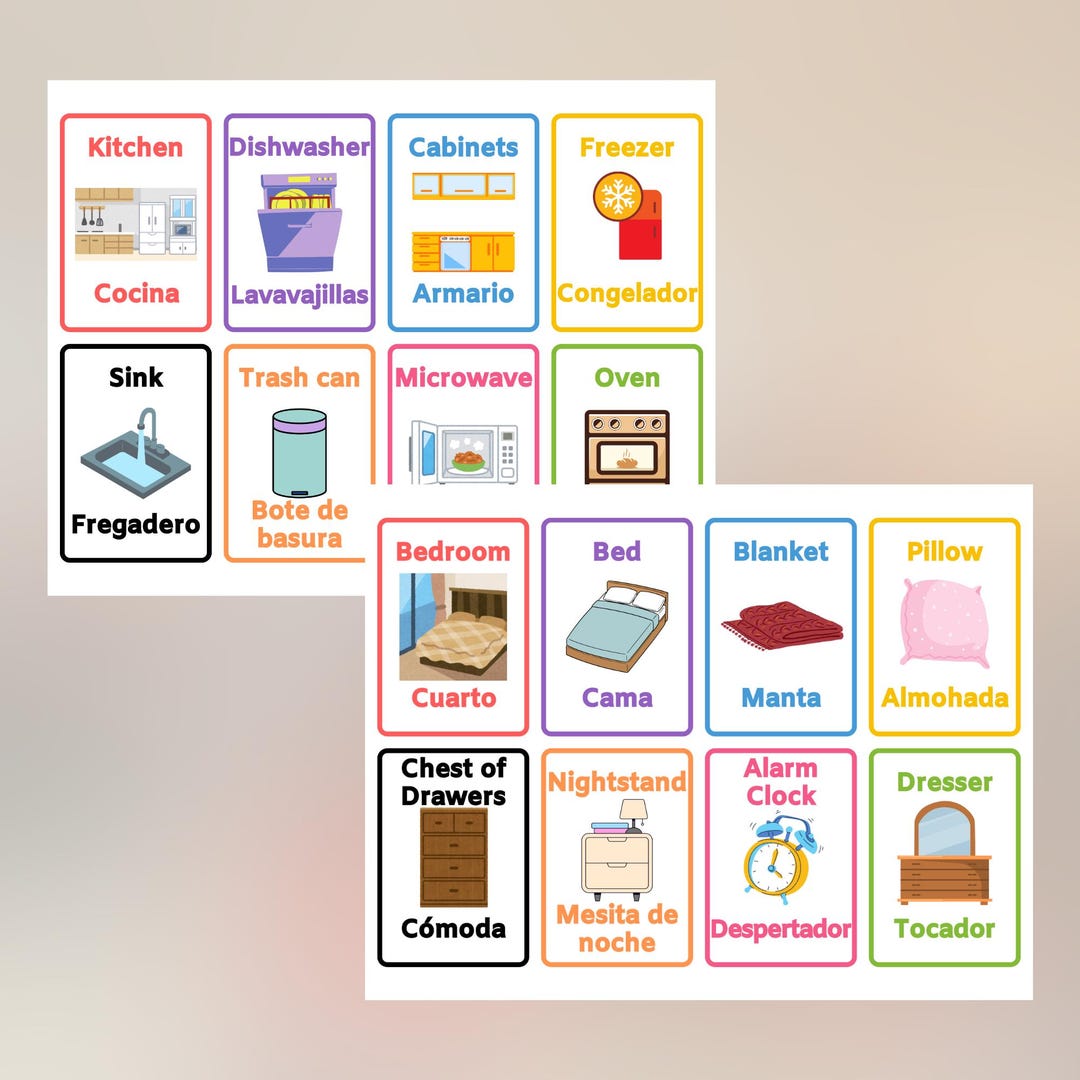 Bilingual Home Labels-spanish and English- Basic Set - Etsy