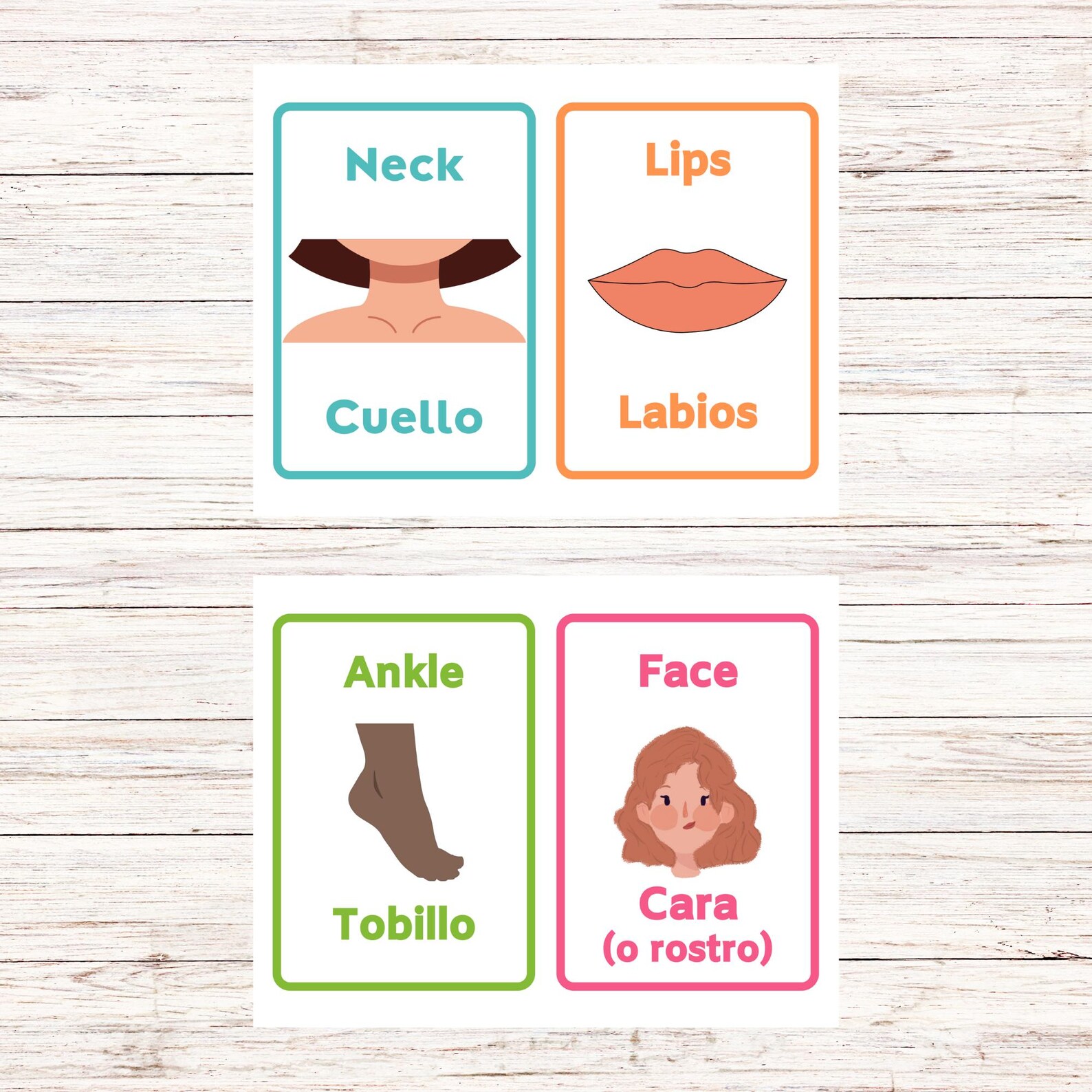 Bilingual Body Parts Flashcards-spanish and English Printable (large ...