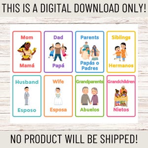 Bilingual Family Members Flashcards-spanish and English Printable ...