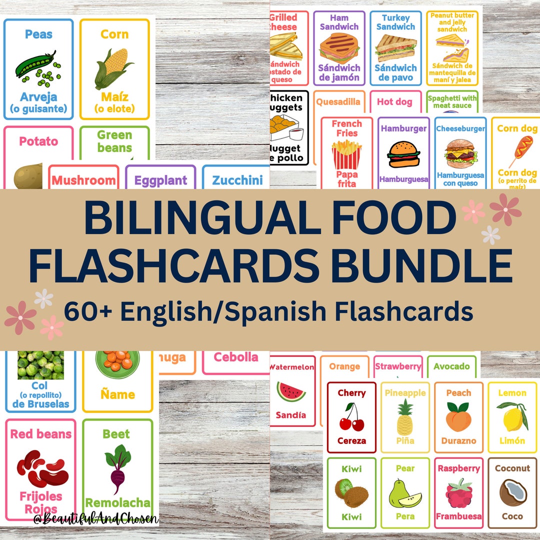 60+ Bilingual Food Flashcards Bundle-spanish and English Printable ...