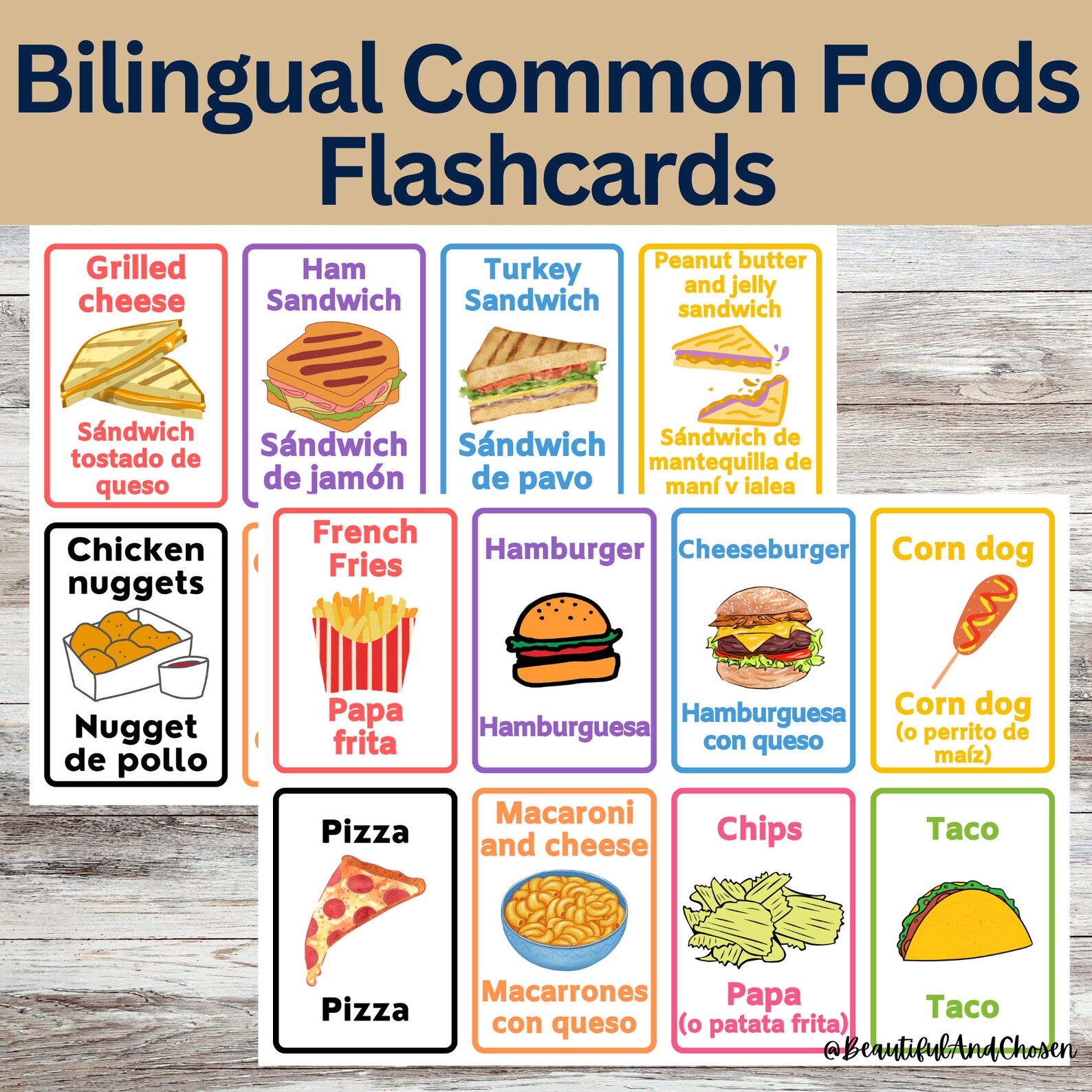 Bilingual Food Flashcards Bundle, Spanish & English (printable) - Etsy