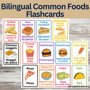 60 Bilingual Food Flashcards Bundle-spanish and English Printable-study ...