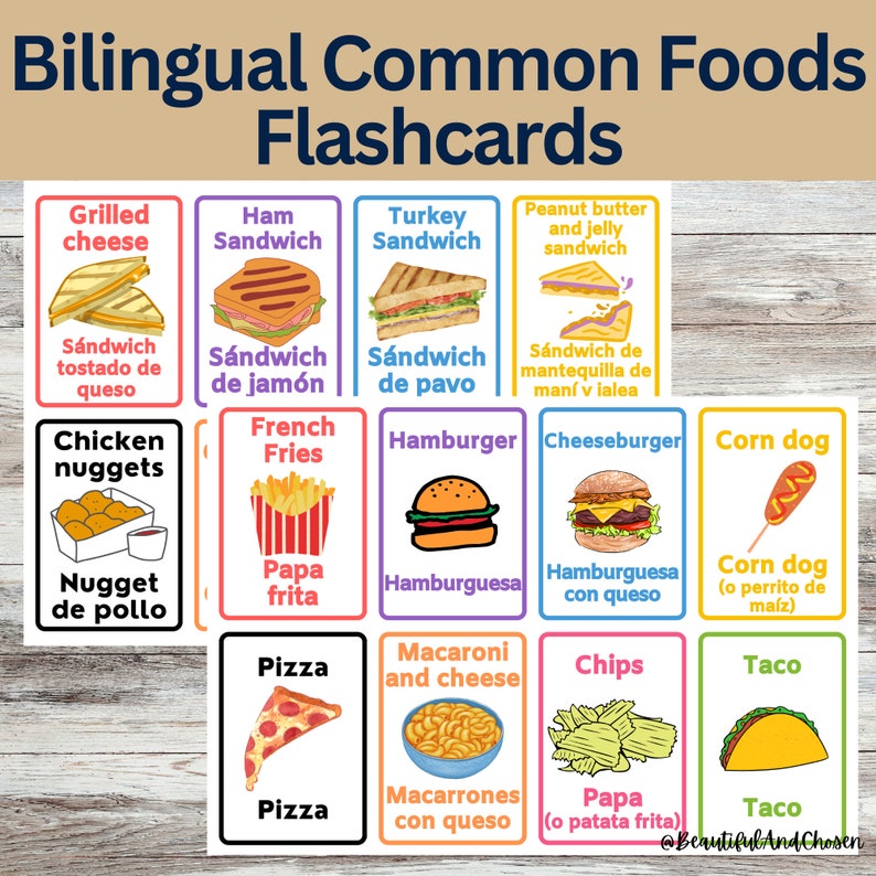 60+ Bilingual Food Flashcards Bundle-spanish and English Printable ...