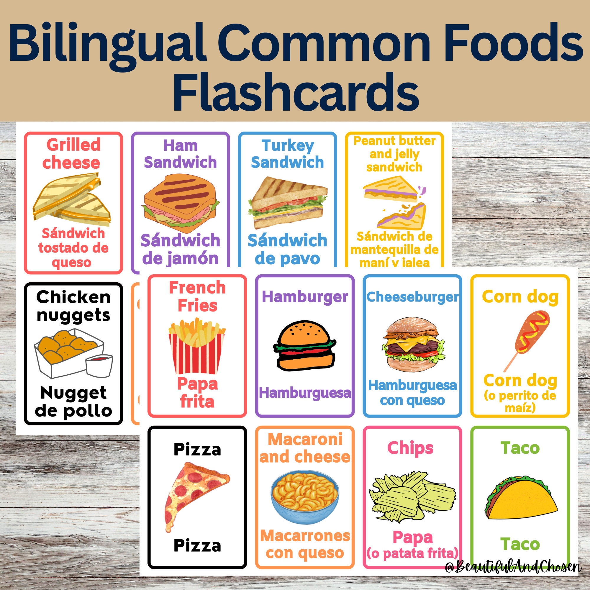 60+ Bilingual Food Flashcards Bundle-spanish and English Printable ...