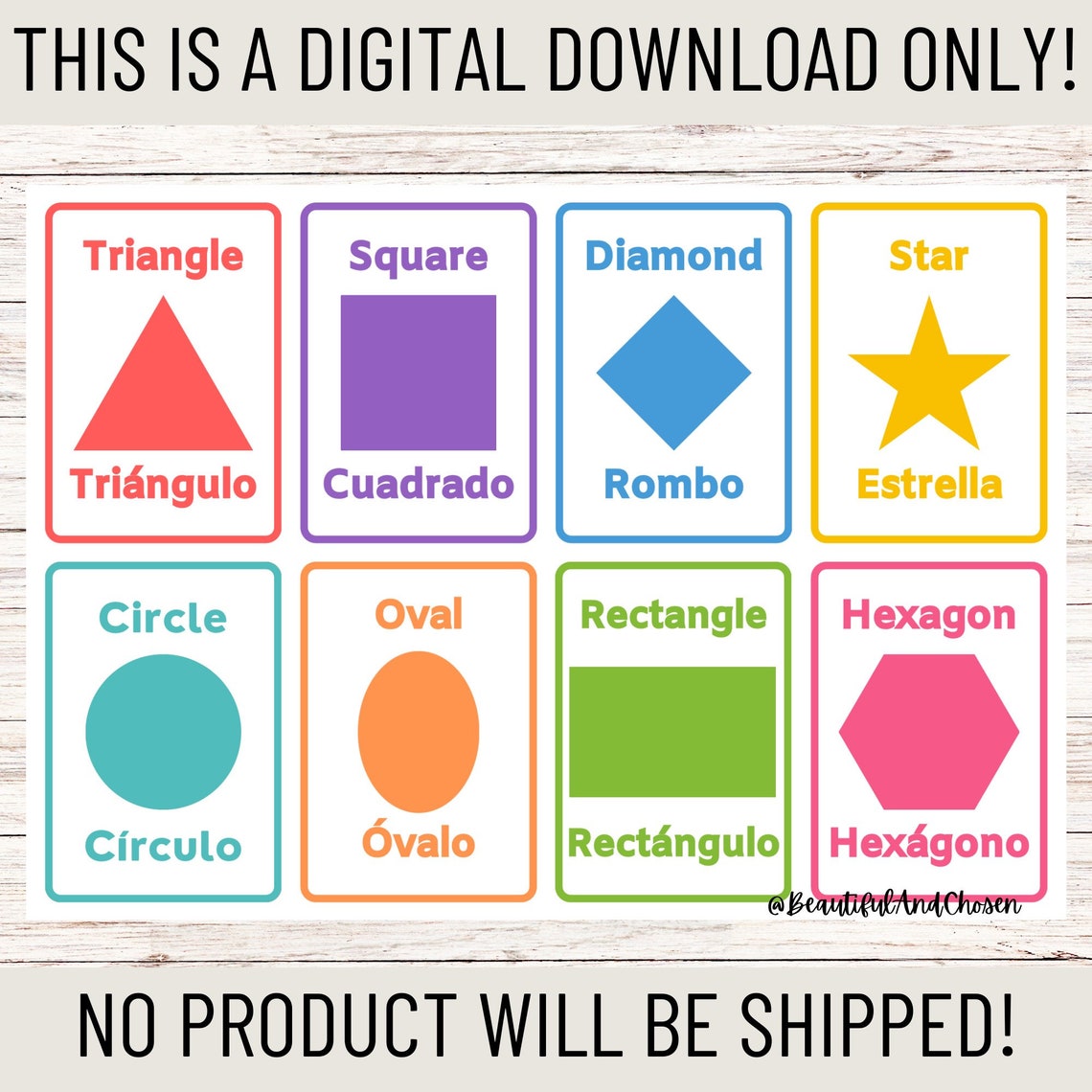 Colors and Shapes Bilingual Flashcards-spanish and English Printable ...