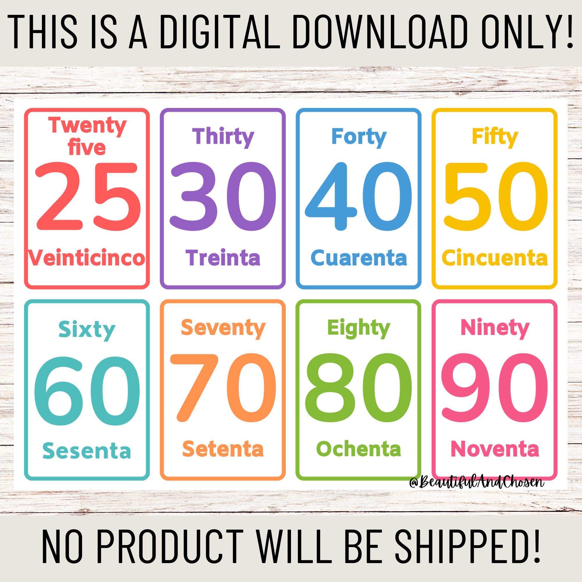 Numbers Bilingual Flashcards-spanish and English - Etsy