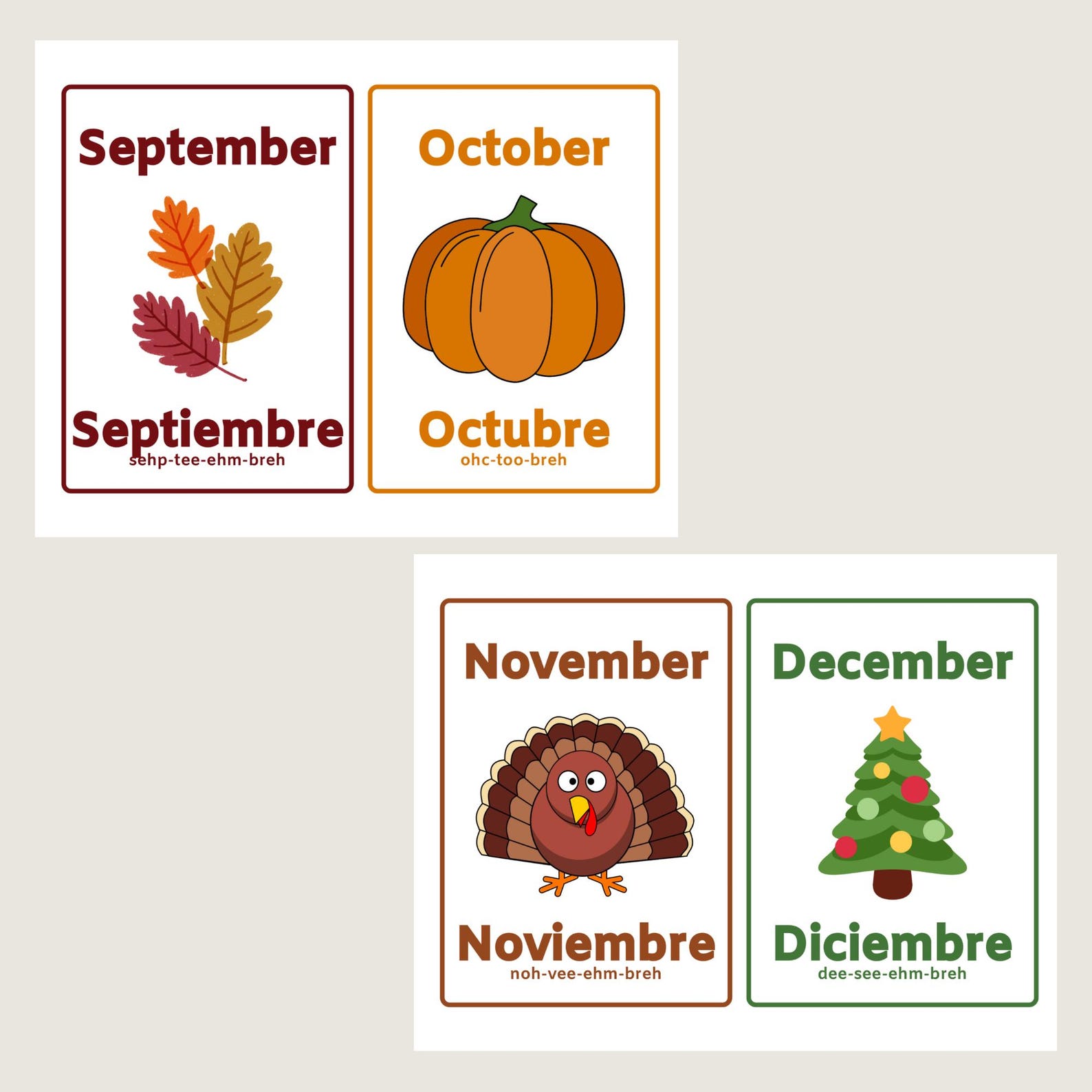 Bilingual Flashcards-days of the Week and Months of the Year-spanish ...