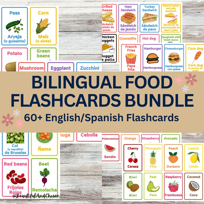 Bilingual Food Flashcards Bundle, Spanish & English (printable) - Etsy
