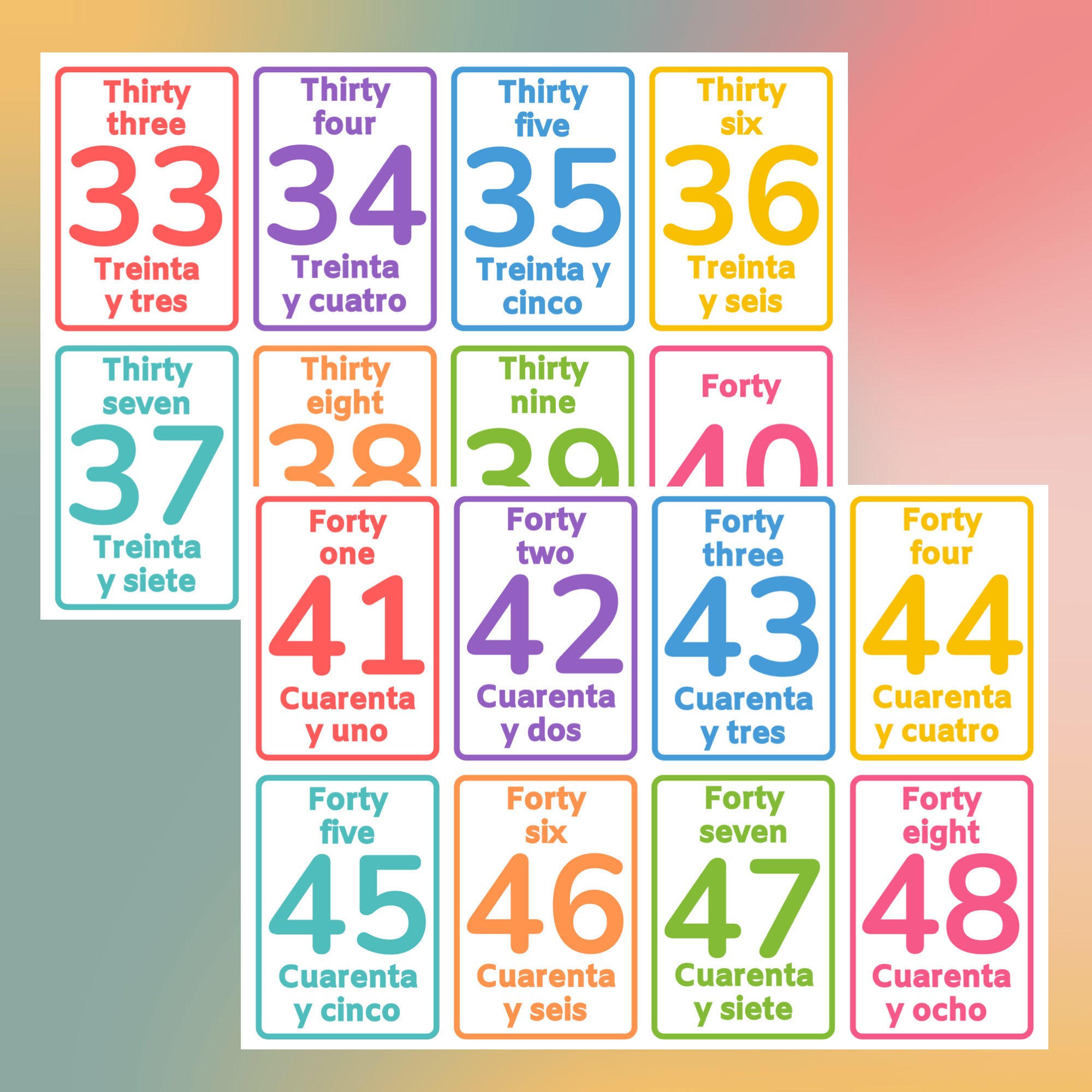 Printable Bilingual Flashcards for Learning Numbers 0-100 in Spanish ...