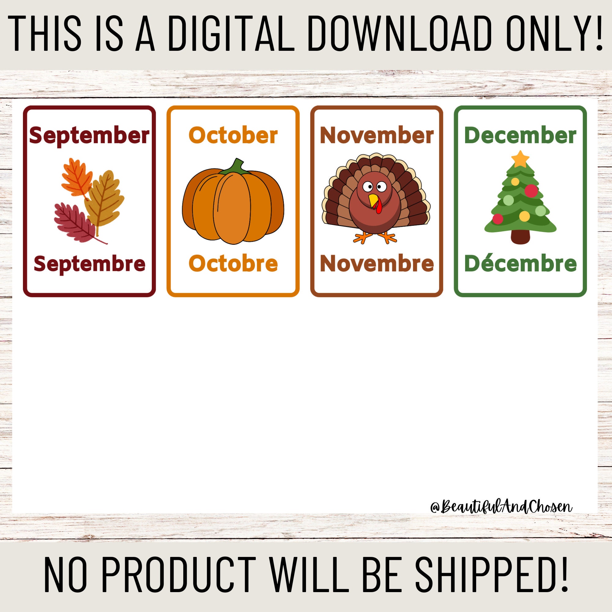 Bilingual Flashcards-days of the Week and Months of the Year-french and ...