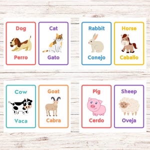 Farm Animals Bilingual Flashcards-spanish and English Printable-study ...