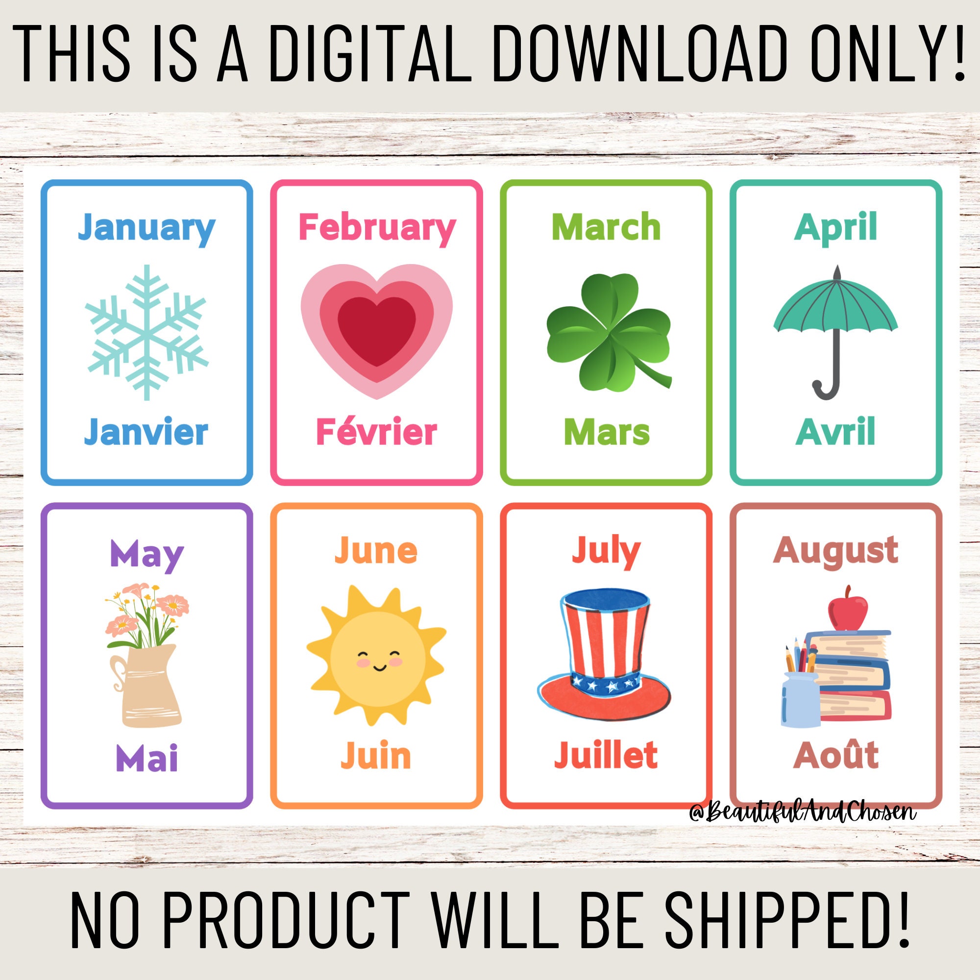 Bilingual Flashcards-days of the Week and Months of the Year-french and ...