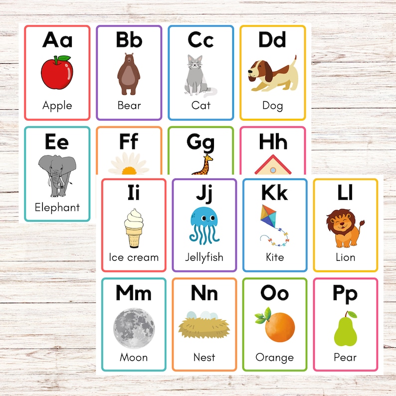 English Alphabet Flashcards Printable-study Tools, Kids Review, Educational Tool, Preschool ...