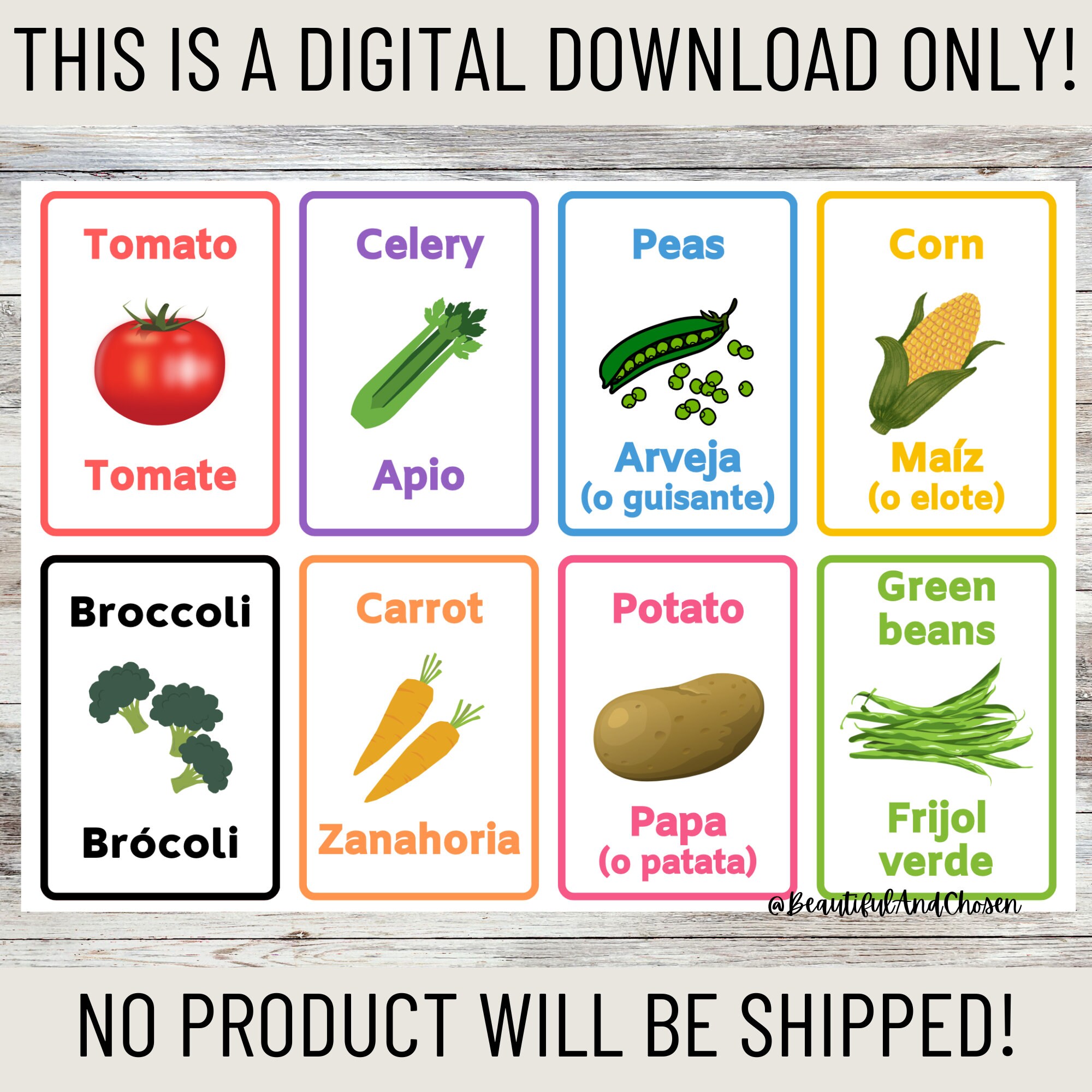 Bilingual Vegetable Flashcards-spanish and English Printable - Etsy