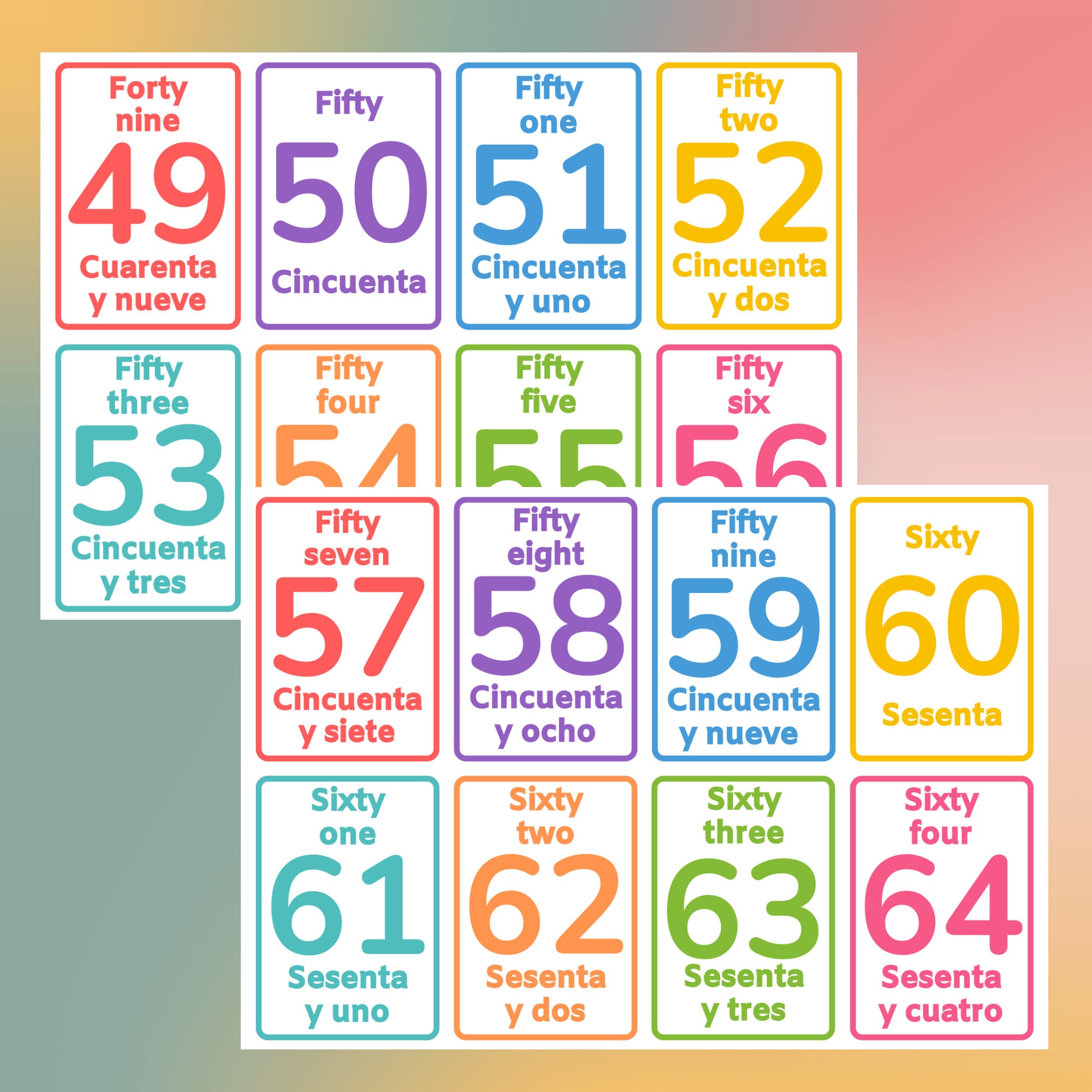 Printable Bilingual Flashcards for Learning Numbers 0-100 in Spanish ...