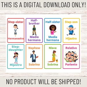 Bilingual Family Members Flashcards-spanish and English Printable ...