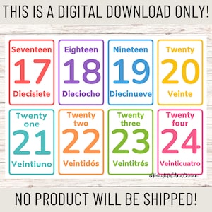 Numbers Bilingual Flashcards-spanish and English Printable-study Tools ...