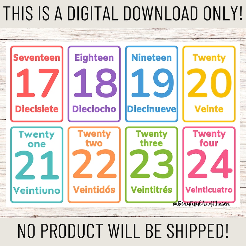 Bilingual Numbers Flashcards 1-40, Spanish and English (printable) - Etsy
