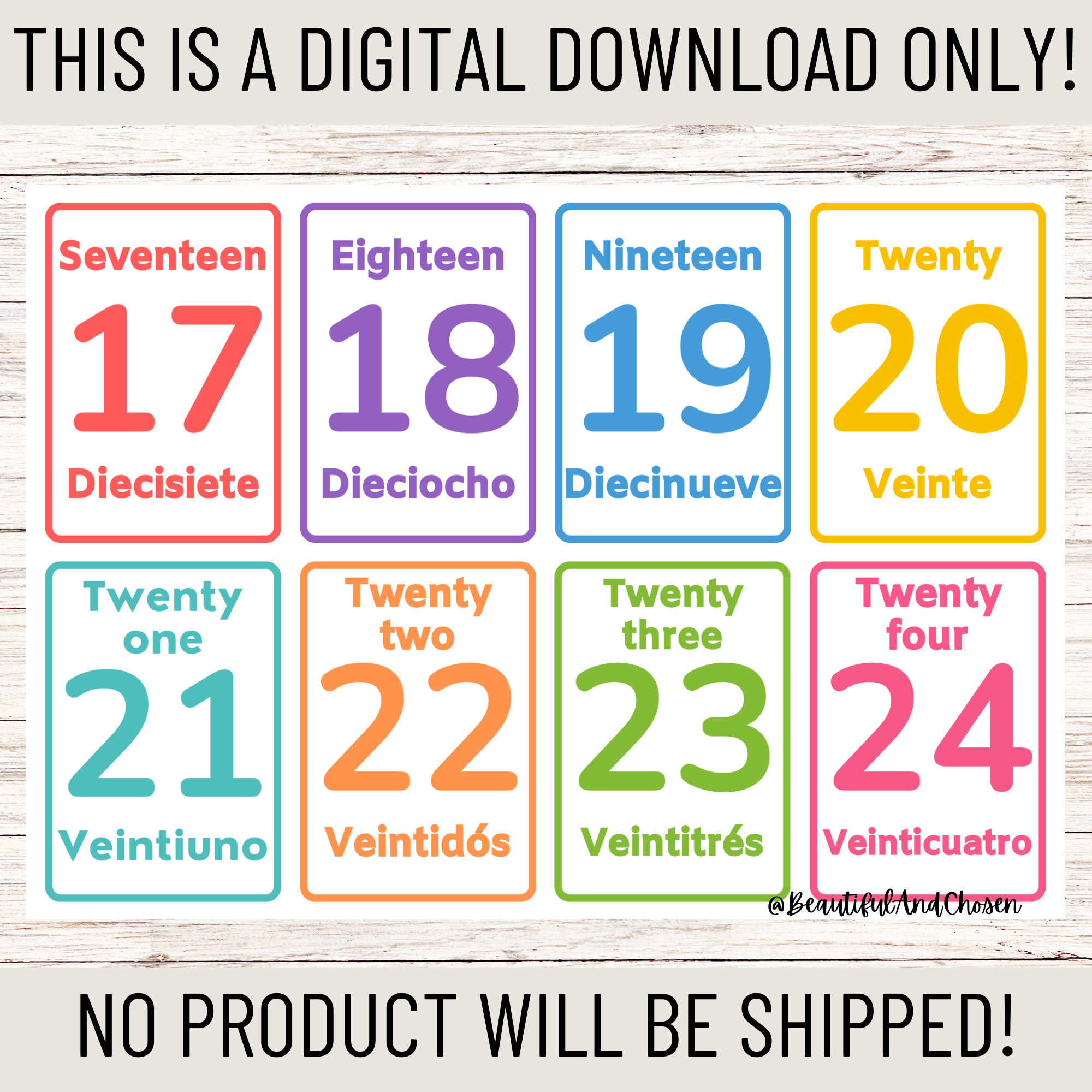 Numbers Bilingual Flashcards-spanish and English Printable-study Tools ...